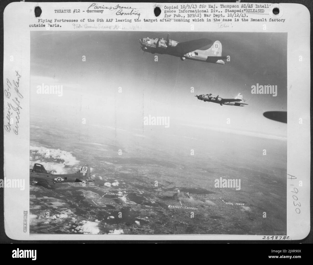 Flying Fortresses of the 8th AAF leaving the target after bombing which ...
