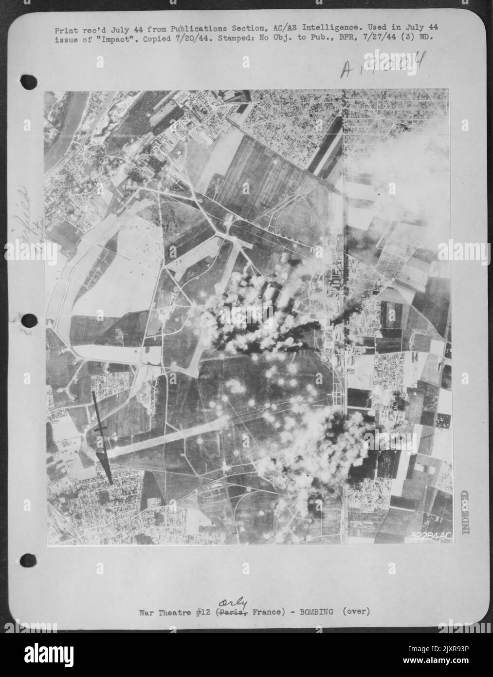 Orly Airfield near Paris, France is shown under attack on 20 May 1944 ...