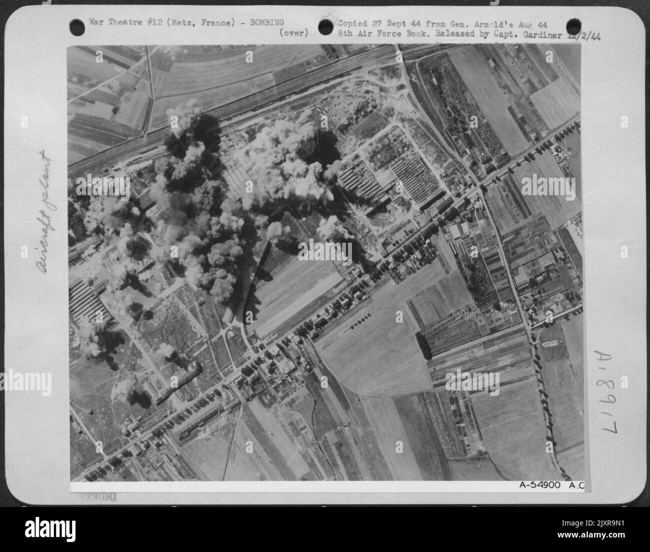 Bombing of Woippy Aero-Engine works 18 Aug 44. All four main units were ...