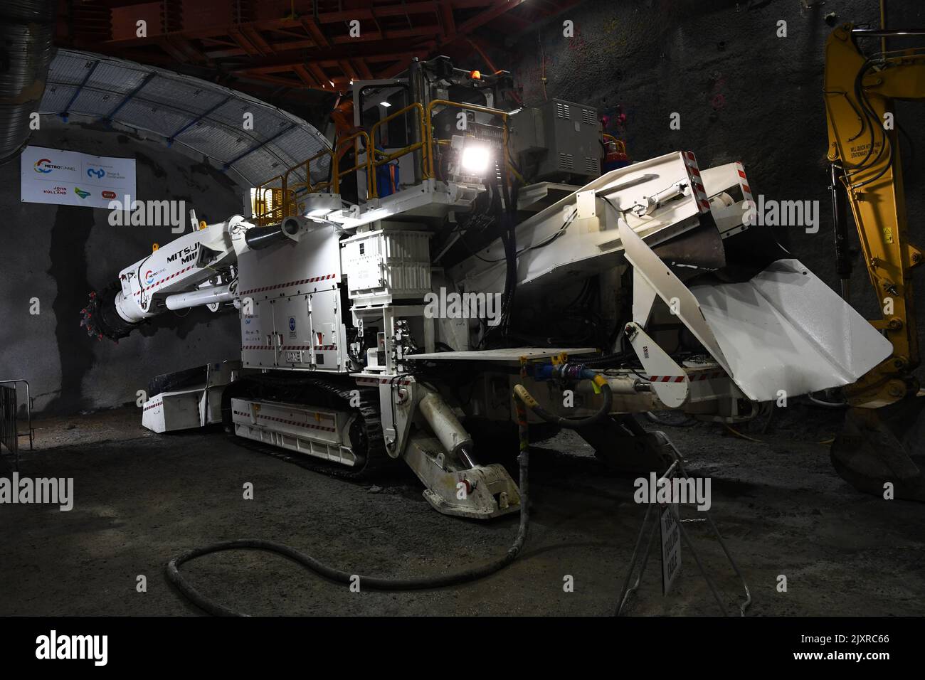 A Road header machine is seen at the A'Beckett Street Melbourne Metro ...