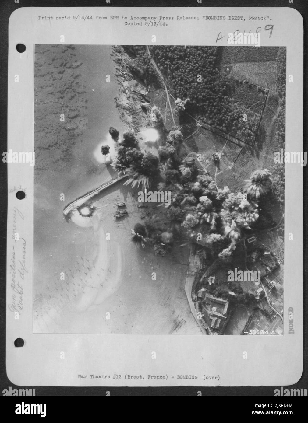 BOMBING BREST, FRANCE--Bombs from U.S. Army 8th Air Force planes are ...