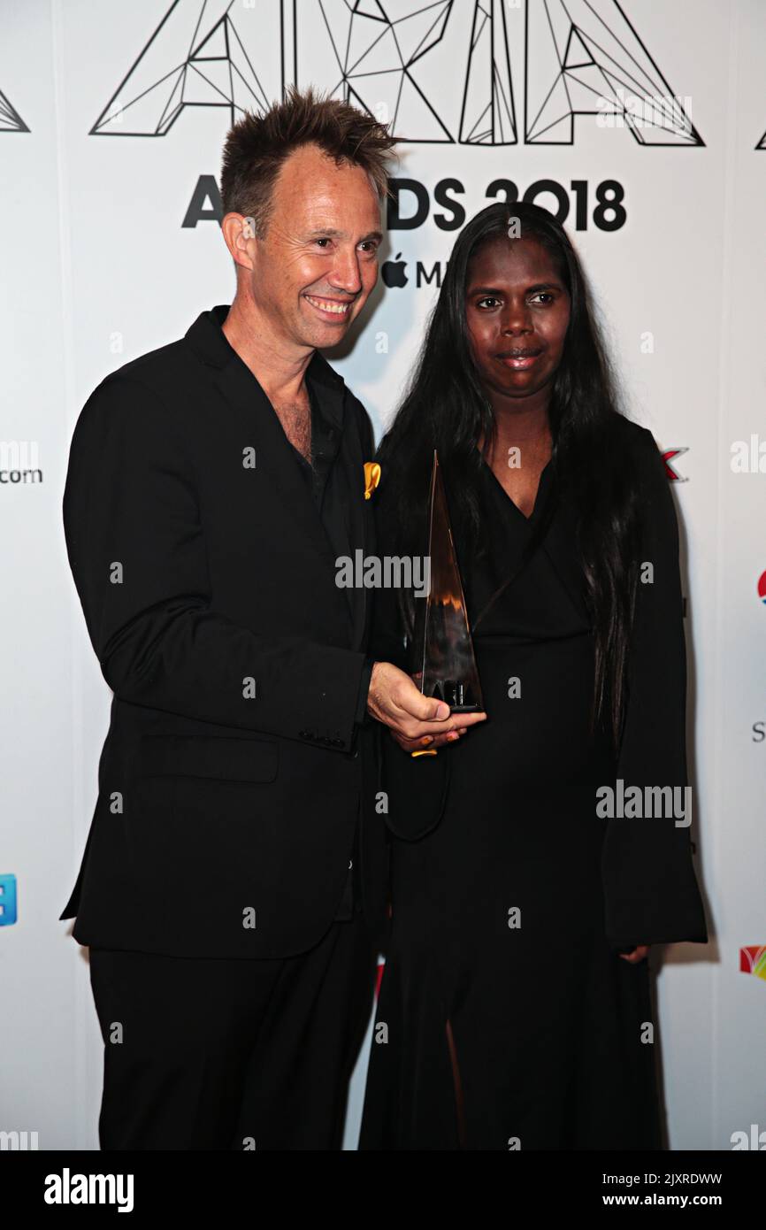 Jasmine Yunupingu (right) and Michael Hohnen pose for a photograph ...