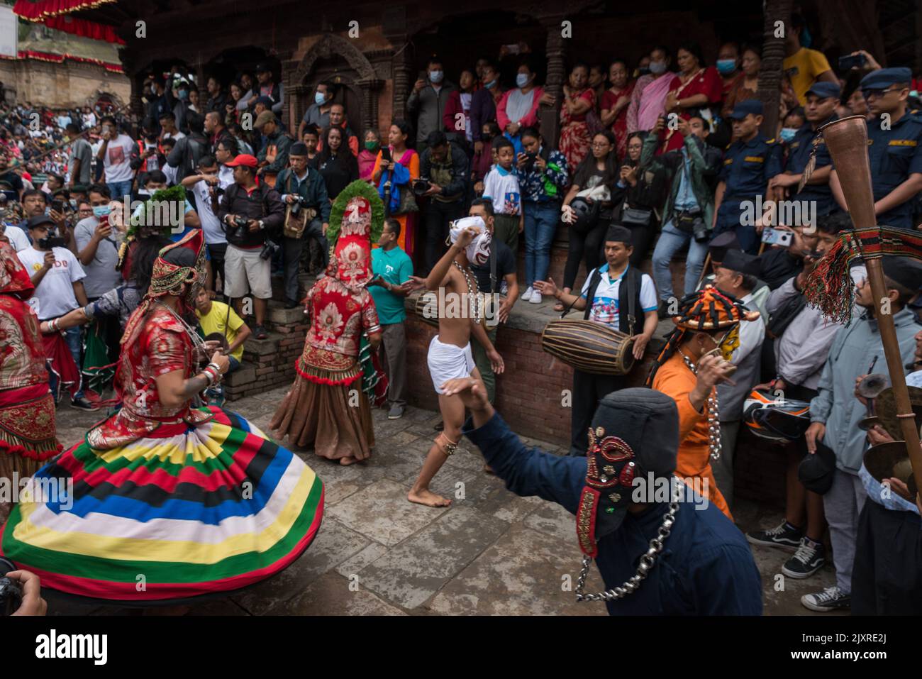 Kathmandu, Nepal. 7th Sep, 2022. Traditional Nepali masked dancers ...