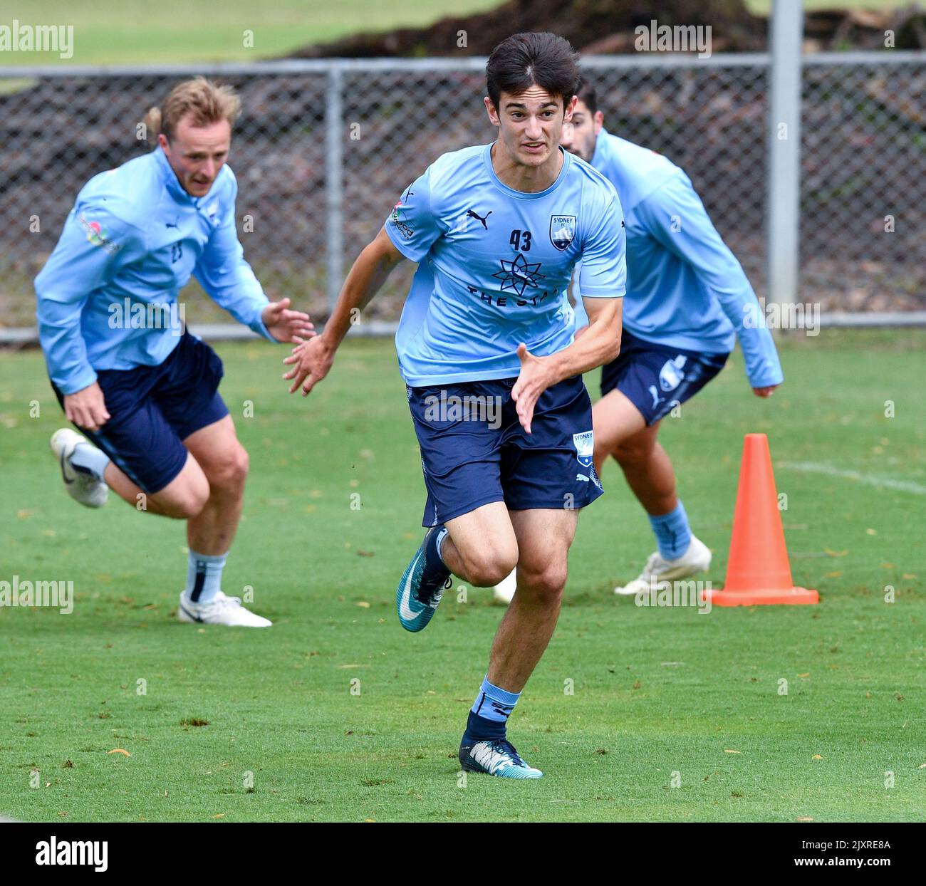 Sydney FC player Luke Ivanovic (centre) is seen during a team training ...