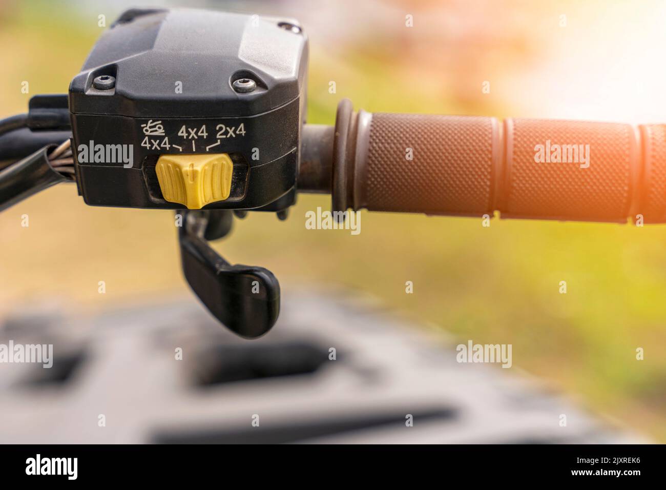 atv controls close-up. switches on the handlebar of the ATV Stock Photo ...