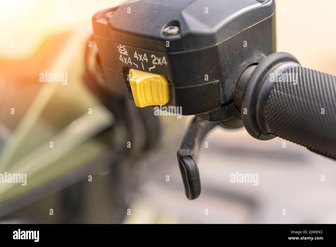 atv controls close-up. switches on the handlebar of the ATV Stock Photo ...