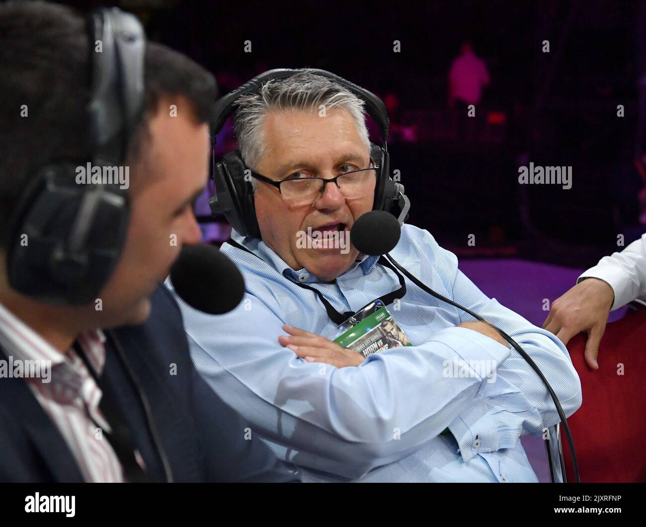 2GB radio host Ray Hadley (right) is seen at the fight between Jeff ...