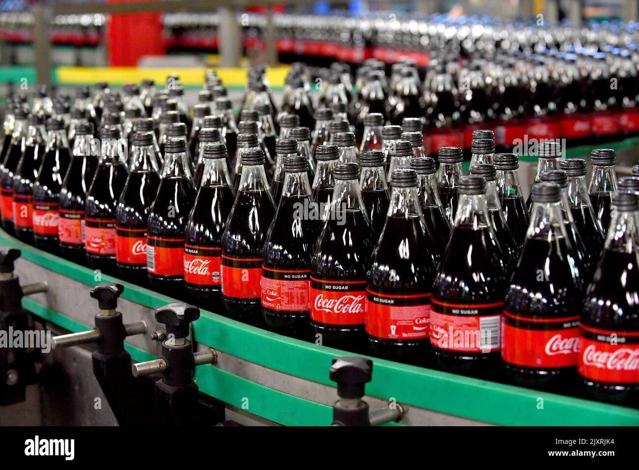 Bottles of Coca-Cola No Sugar are seen on a production line in Coca ...