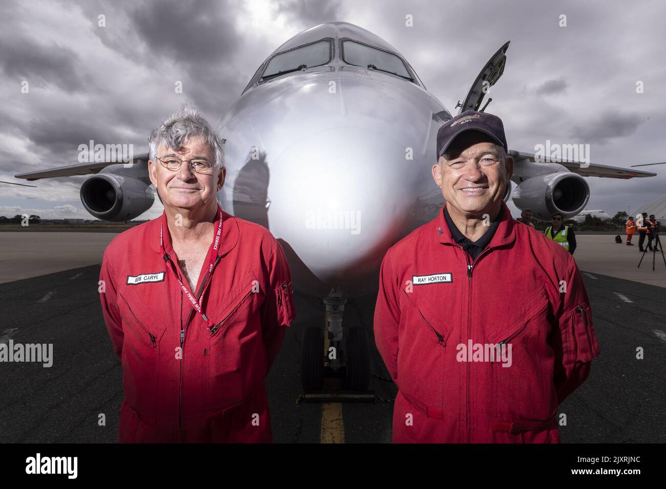 Pilots Bob Caryk (left) and Ray Horton pose for a photograph in front ...