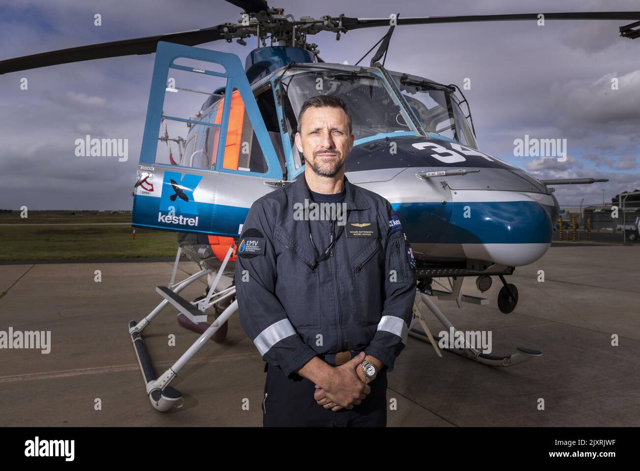 Pilot Richard Butterworth poses for a photograph in front of a ...