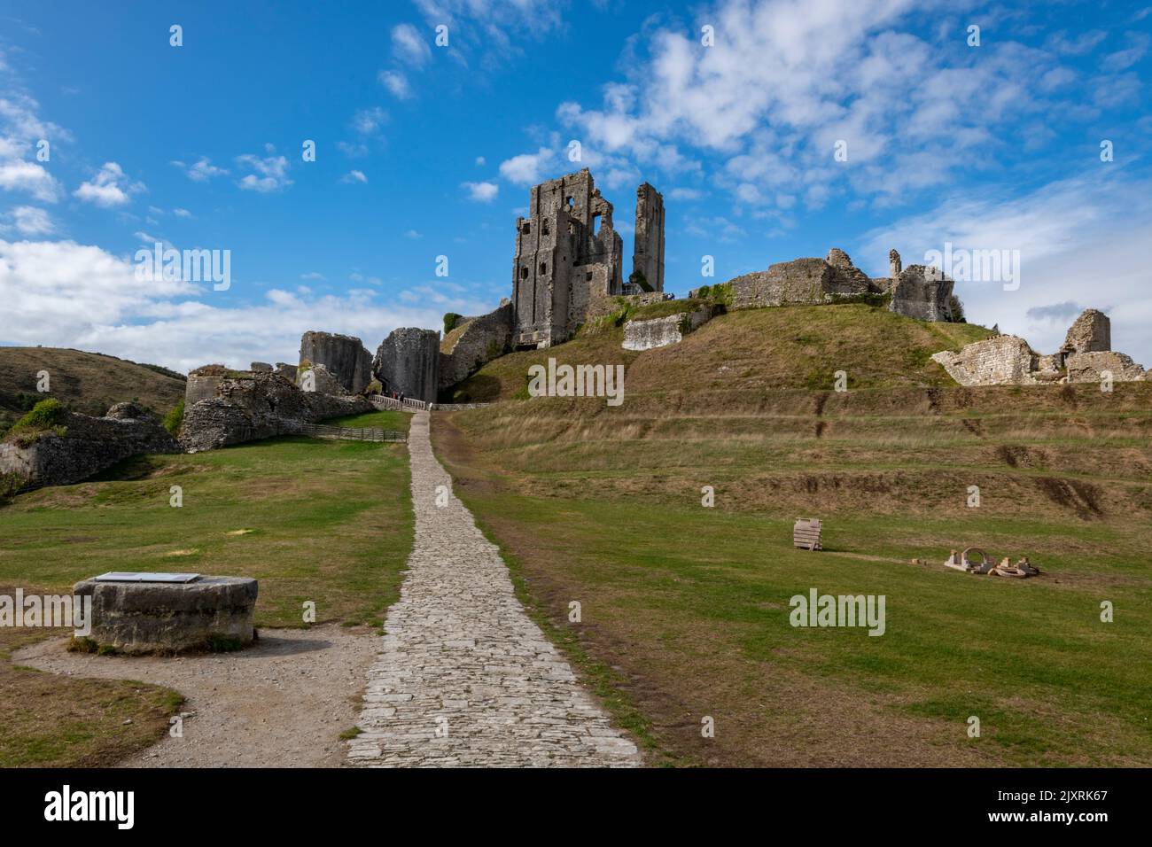 the ruins of corfe castle on the isle of purbeck in dorset uk, historic ...