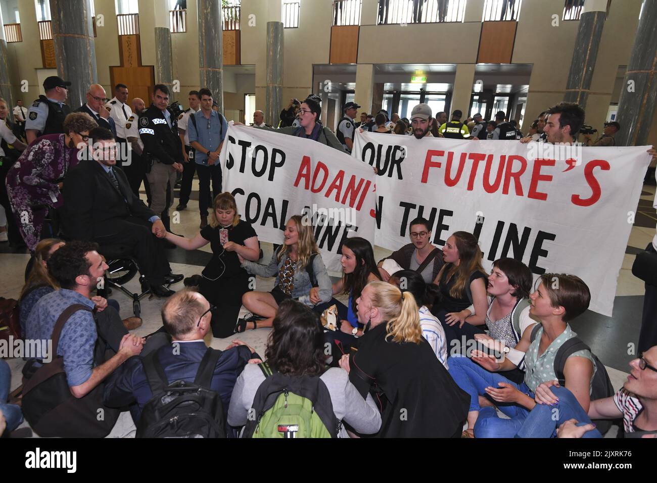 Australian Greens Senator Jordan Steele-John (left) is seen with ...