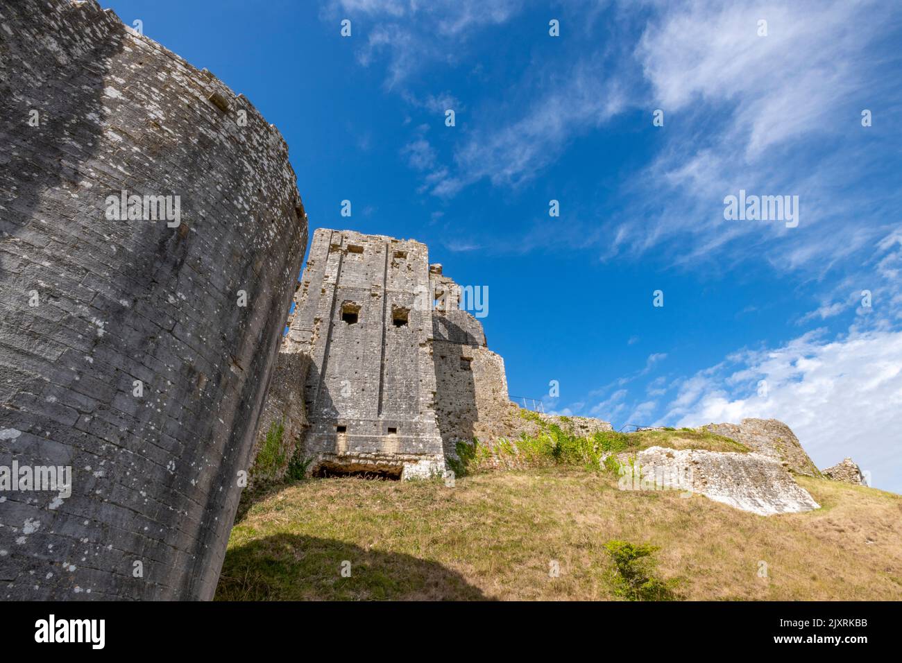 the ruins of corfe castle on the isle of purbeck in dorset uk, historic ...