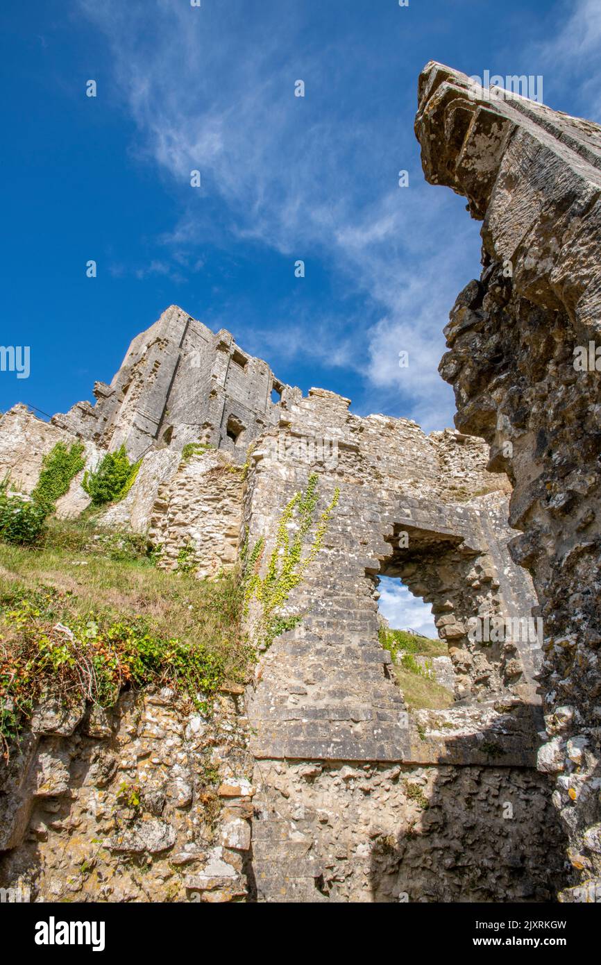 ruins of the 11th century castle at corfe castle on the isle of purbeck ...