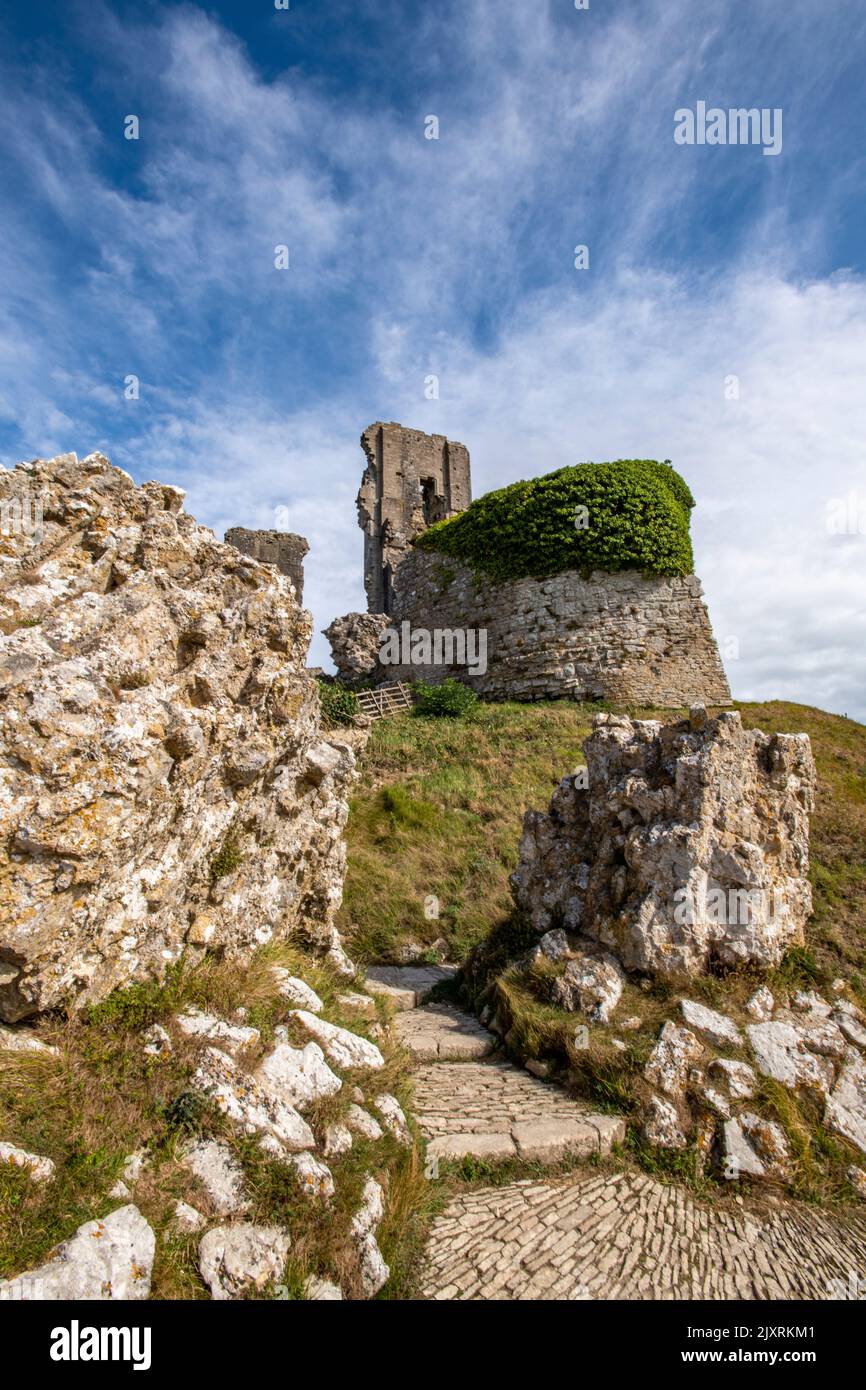 the 11th century castle at corfe castle on the isle of purbeck in ...