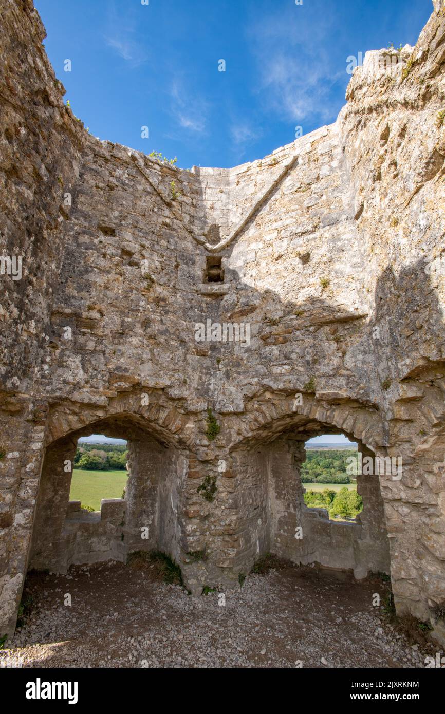 unusual view of the 11th century castle at corfe castle in dorset ...