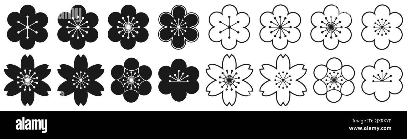 Blossoms icons set. Flat and line art style. Vector illustration Stock ...