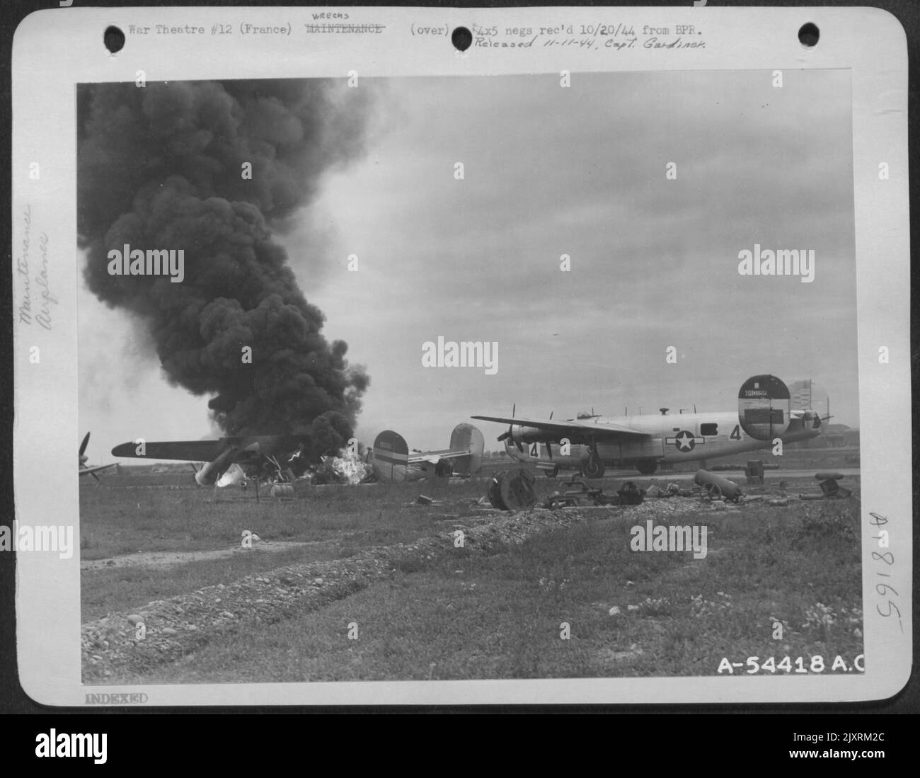 One Consolidated B-24 Liberator of the 15th AAF burned when spark ...