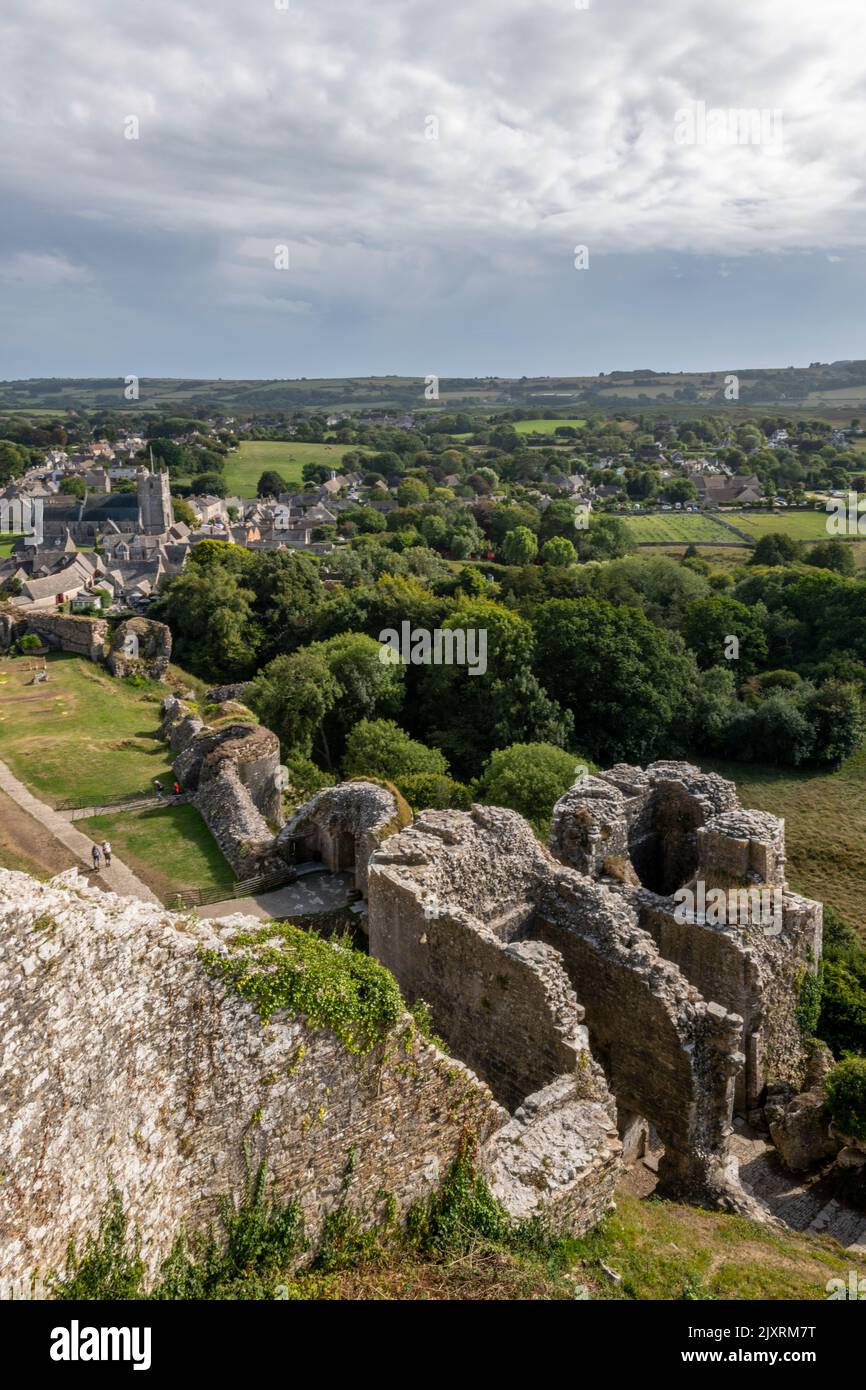 view of the village at corfe castle on the isle of purbeck in dorset uk ...