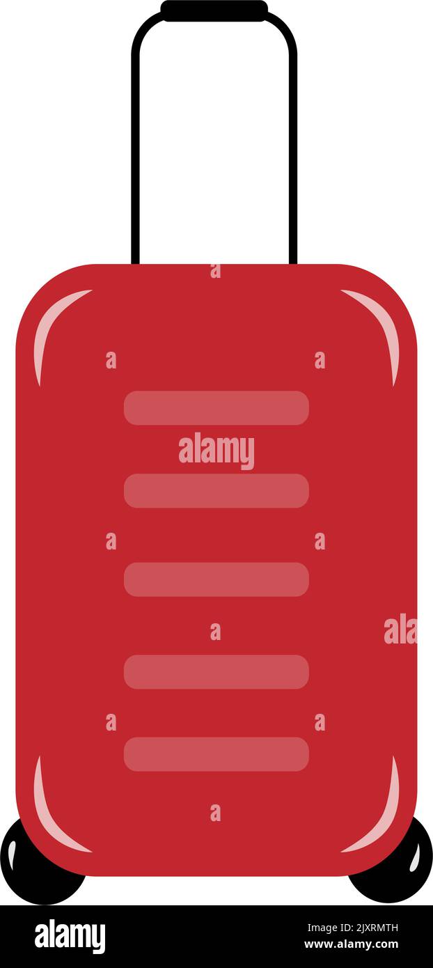 Red travel suitcase on wheels in cartoon style on a transparent ...