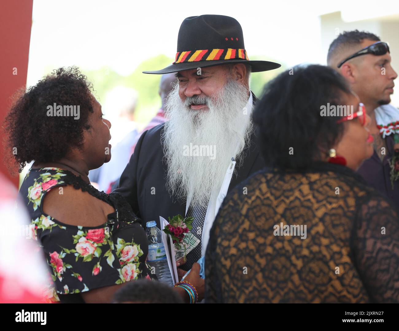Western Australian Senator Patrick Dodson greets Gail Mabo, daughter of ...
