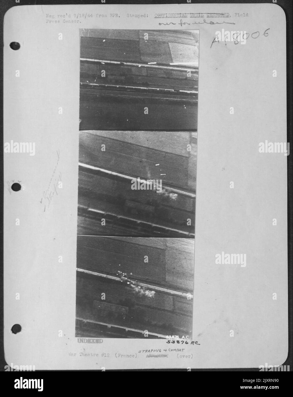 Gun camera photos showing strafing of a train in France, 6 July 44 by ...