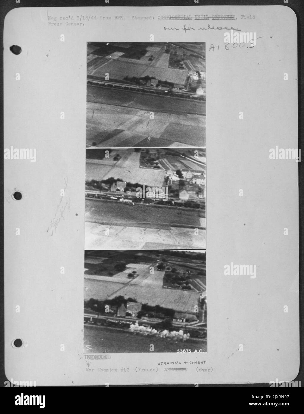 Gun camera photos showing strafing of a train in France, 6 July 44 ...