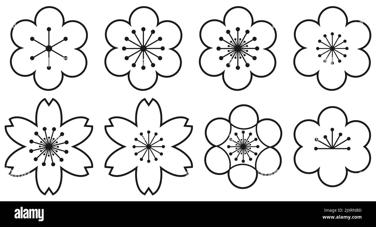 Flower line icon set. Vector illustration isolated on white background ...