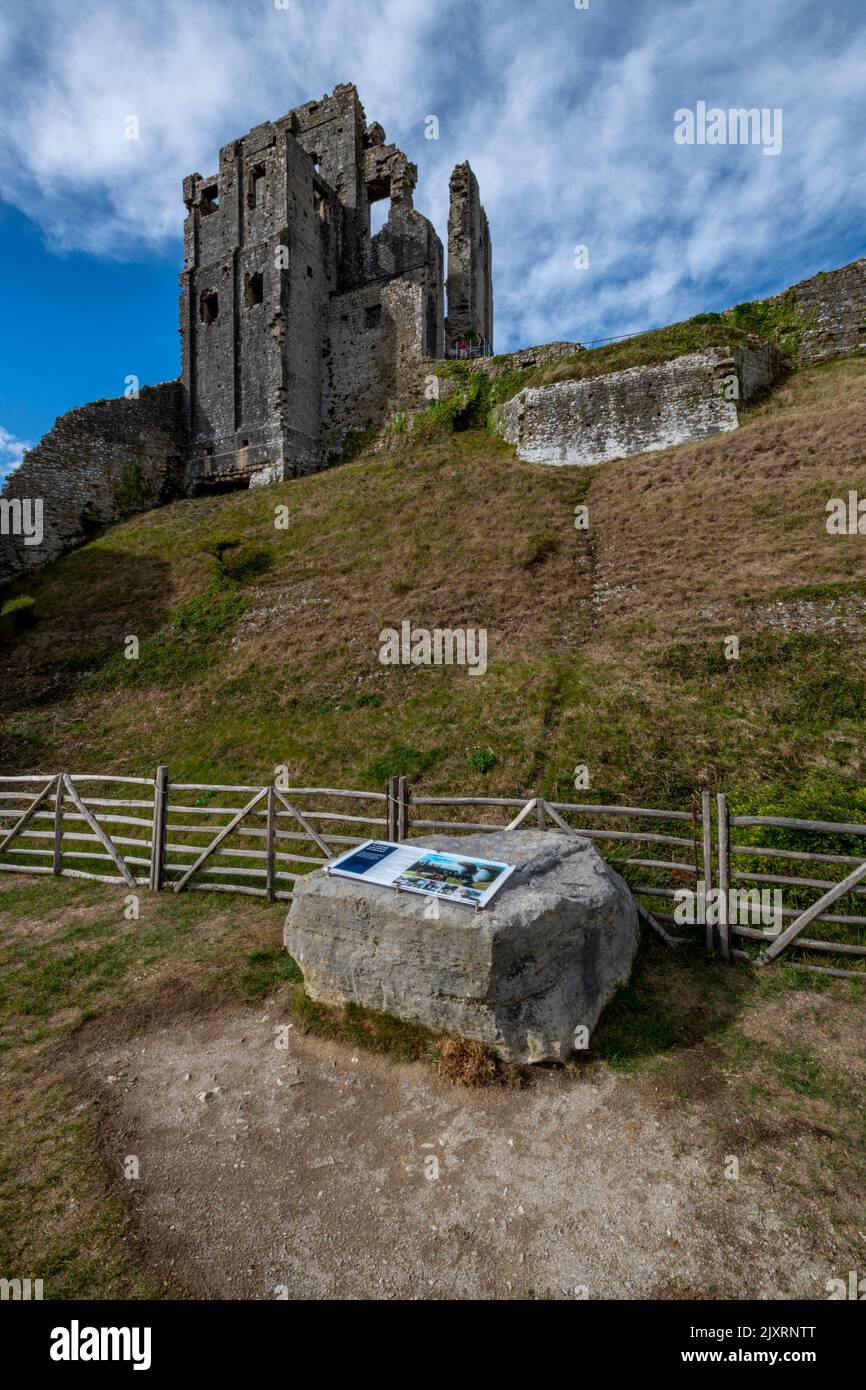 the ruins of corfe castle on the isle of purbeck in dorset uk, historic ...