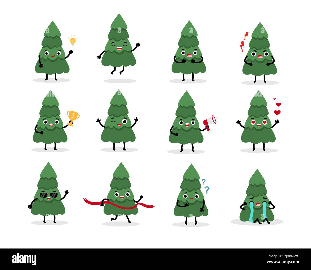 Fir tree emoji set characters. Flat vector illustration for web and ...