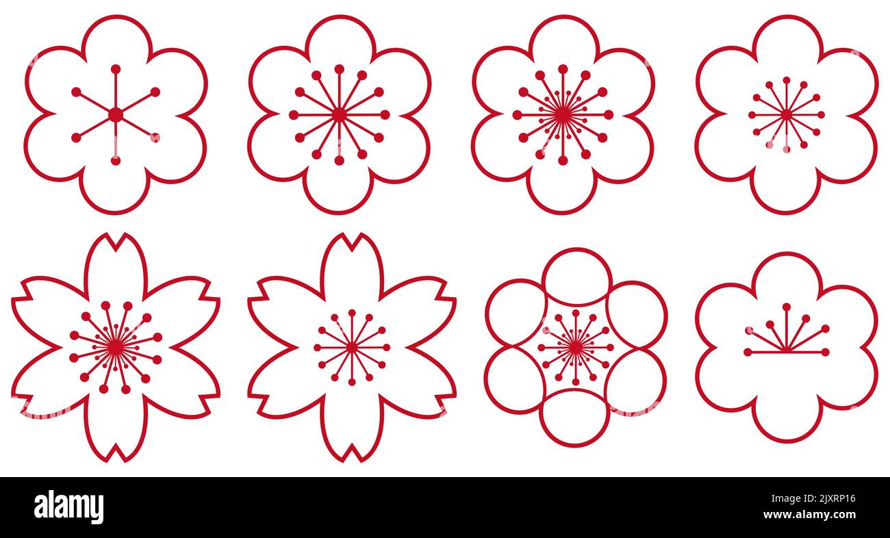 Plum line blossom icons. Vector illustration isolated on white ...