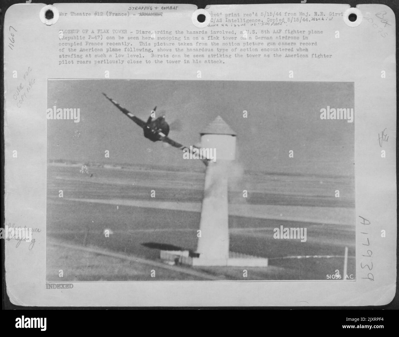 CLOSEUP OF A FLAK TOWER-Disreagarding the hazards involved, a U.S. 8th ...
