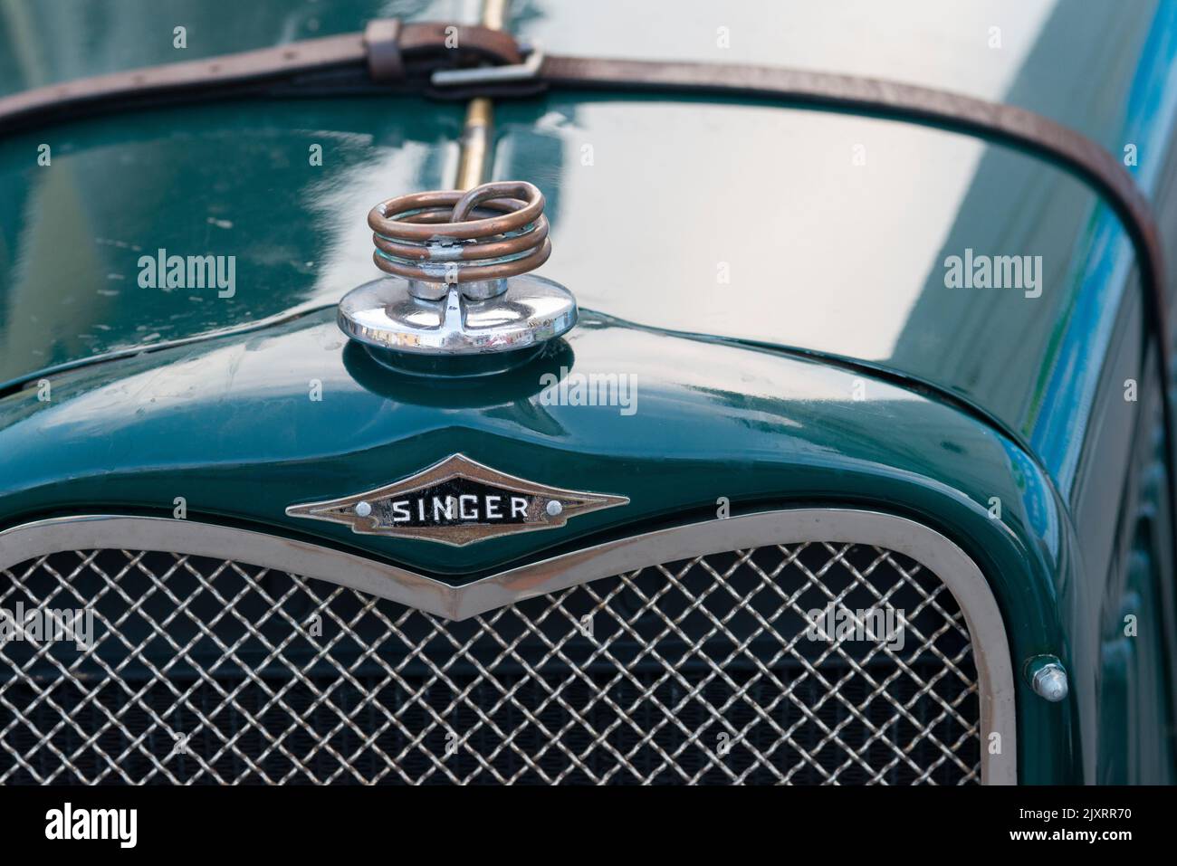 Vintage Cars, Singer Le Mans date 1934, Close up of the Hood Ornament ...
