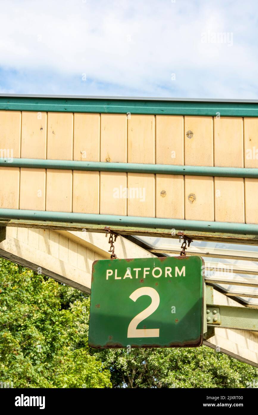 platform 2 sign hanging from a vintage platform canopy at the swanage ...