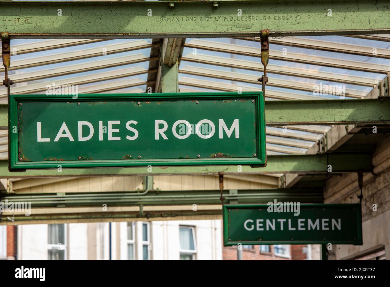 vintage ladies room sign on a platform at the preserved railway at ...