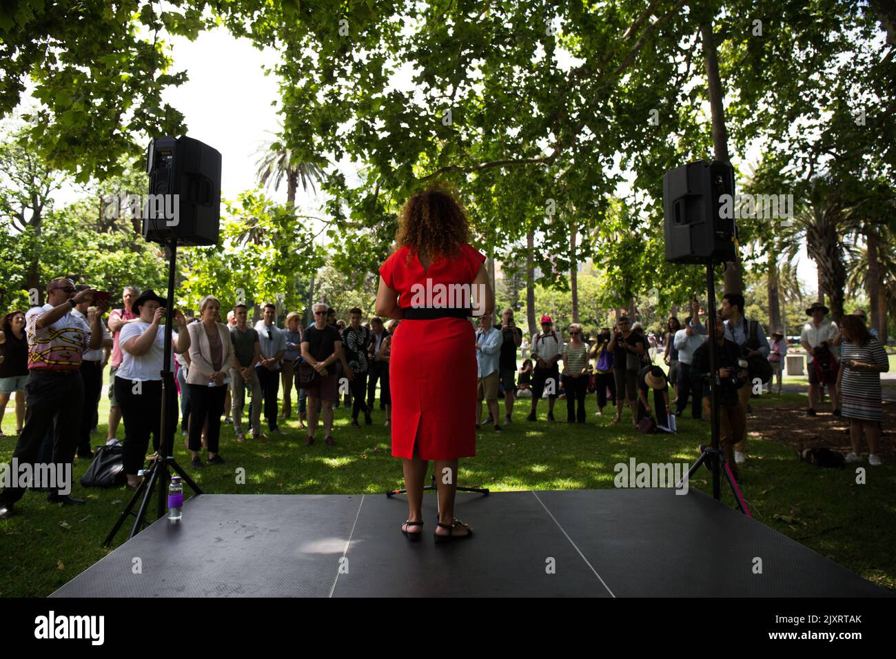 Labor Senator Malarndirri McCarthy speaks to members of the community ...