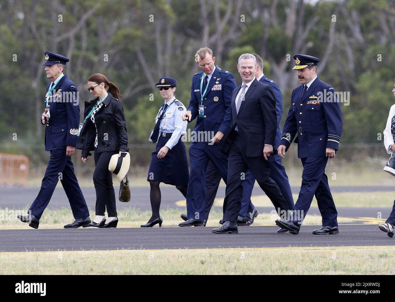 Christopher Pyne arrives at the tarmac at Williamtown RAAF base, Monday ...