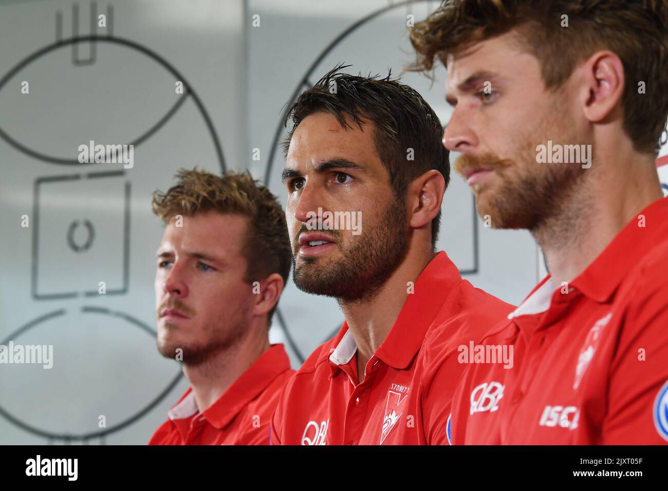 (L-R) Sydney Swans' Luke Parker, Josh Kennedy and Dane Rampe are ...