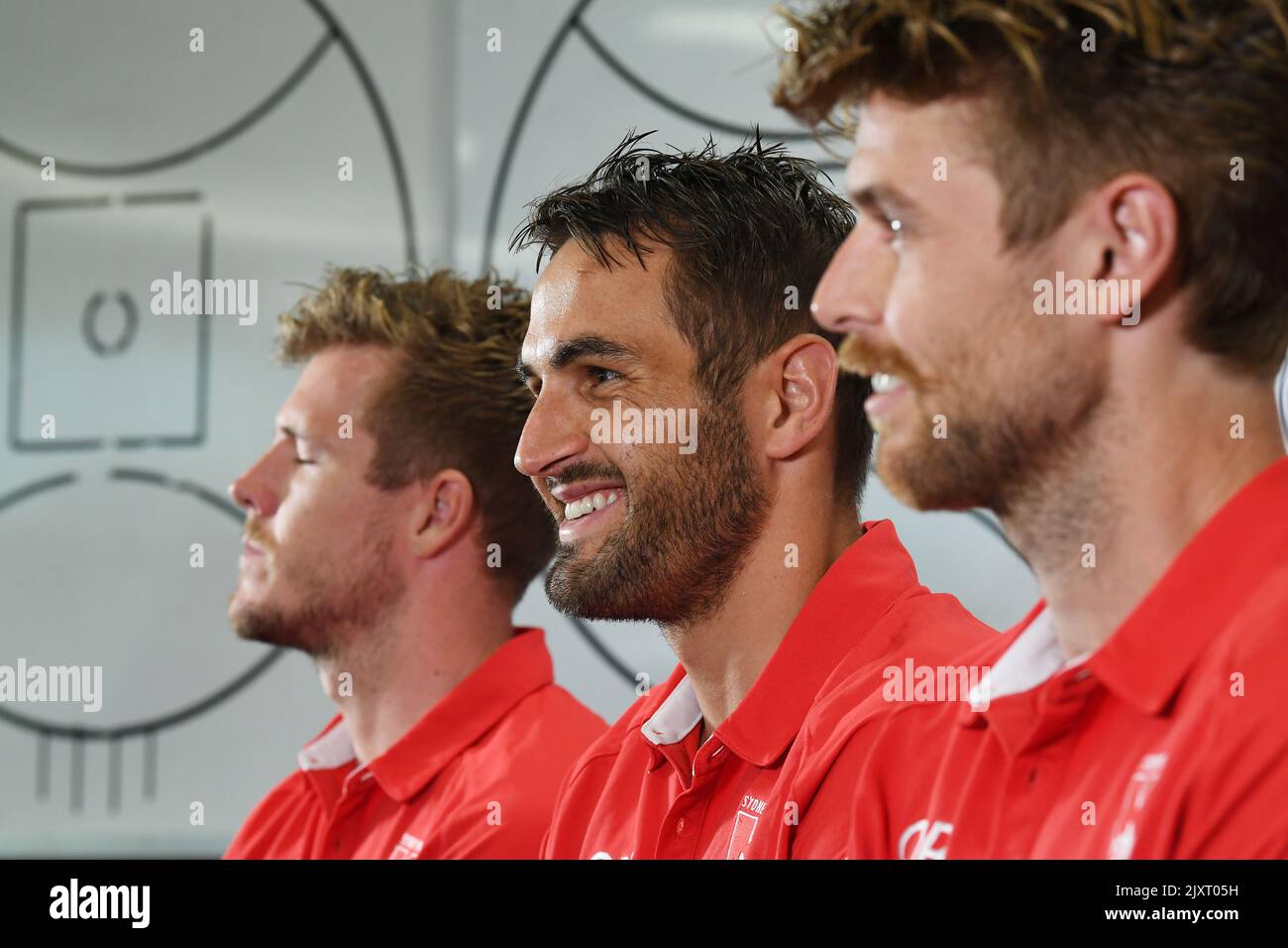 (L-R) Sydney Swans' Luke Parker, Josh Kennedy and Dane Rampe are ...