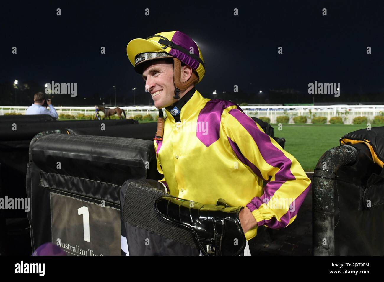 Jockey Joshua Parr is seen in the mounting yard after riding Dylan's ...