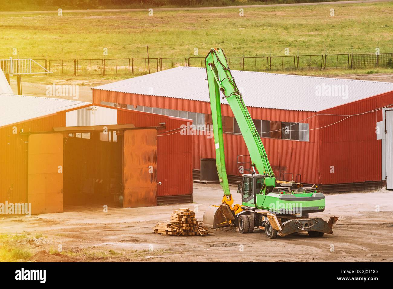 Loading Stack Of Timber. Woodworking Plant. Wood Stacks Waiting For ...