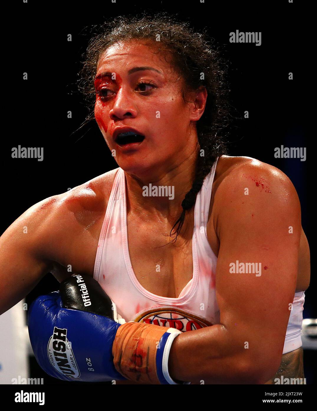 Boxer Baby Nansen looks on during her bout with Deanha Hobbs during the ...