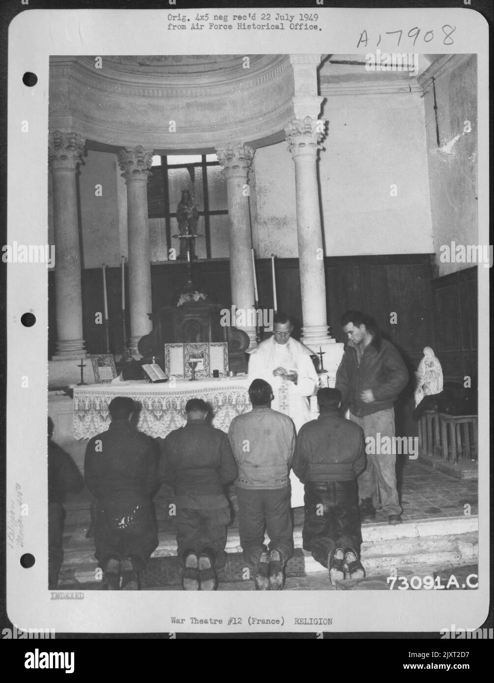 Men Of The 410Th Bomb Group Kneel Before The Altar While Receiving ...