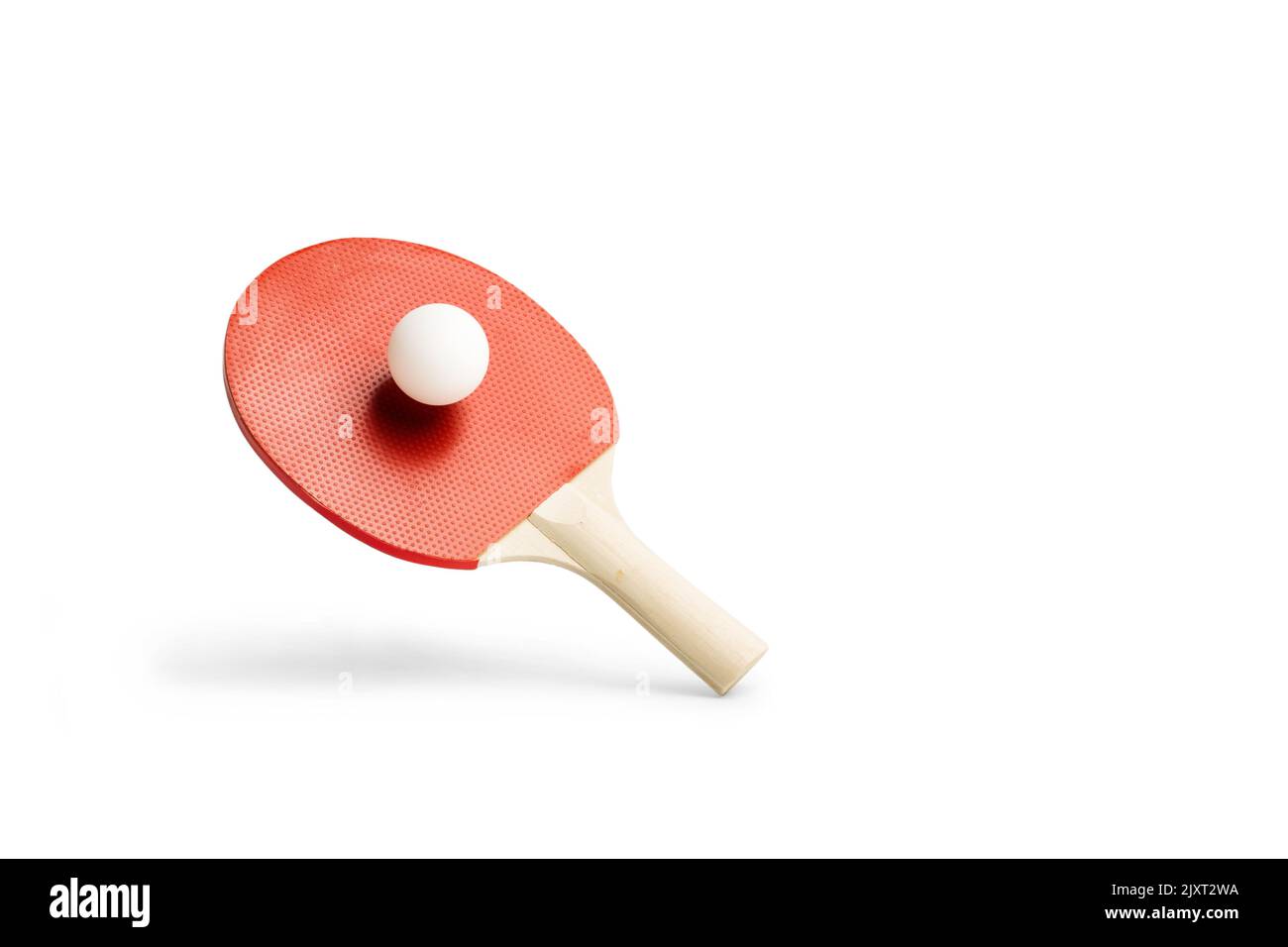 Red ping pong paddle and a white ball on a white background Stock Photo ...