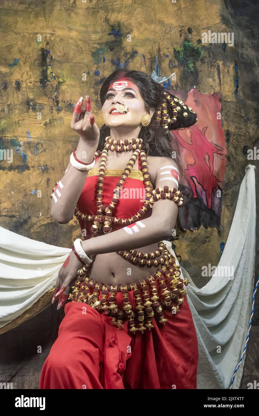 Portrait of beautiful Indian brunette woman faces with traditional ...