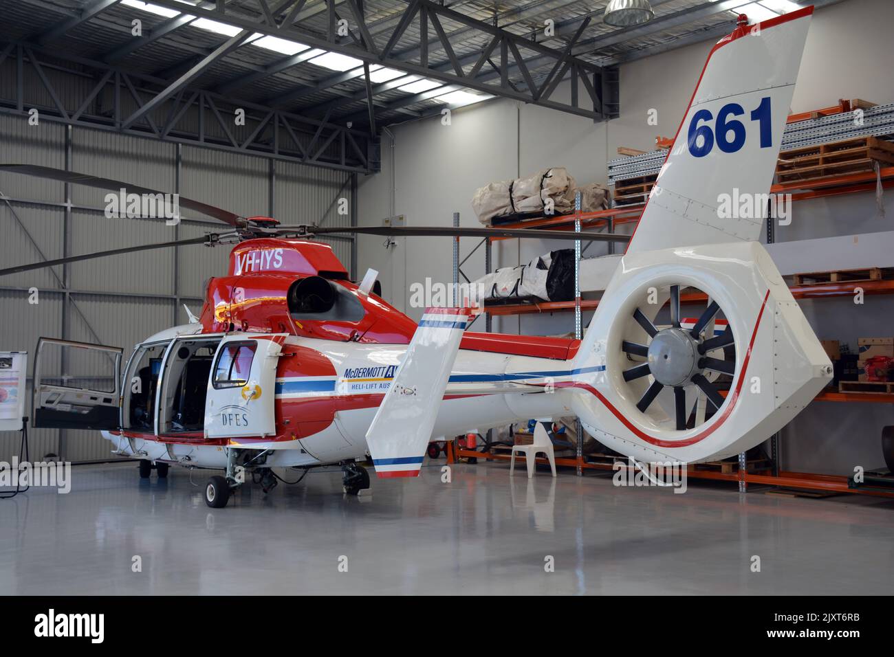 WA's new Dauphin helicopter Firebird 661 is seen in a hangar at WA's ...