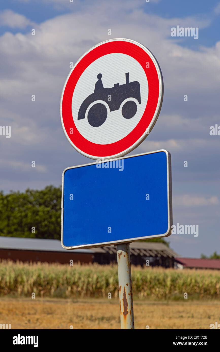 No Tractors on Road Warning Traffic Sign Stock Photo - Alamy