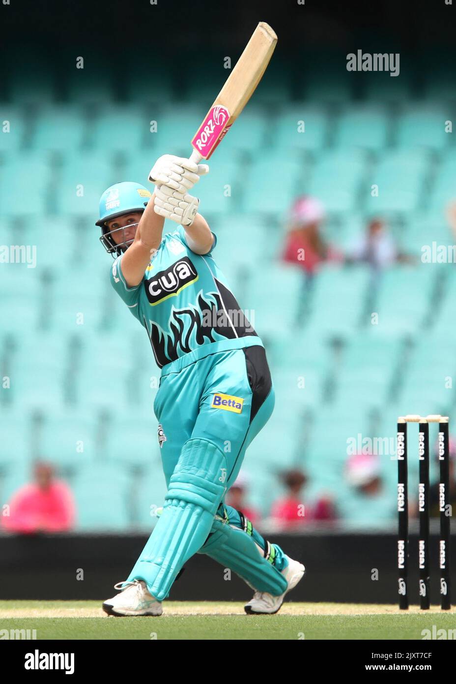 Sammy-Jo Johnson of the Heat hits for six during the Women's Big Bash ...