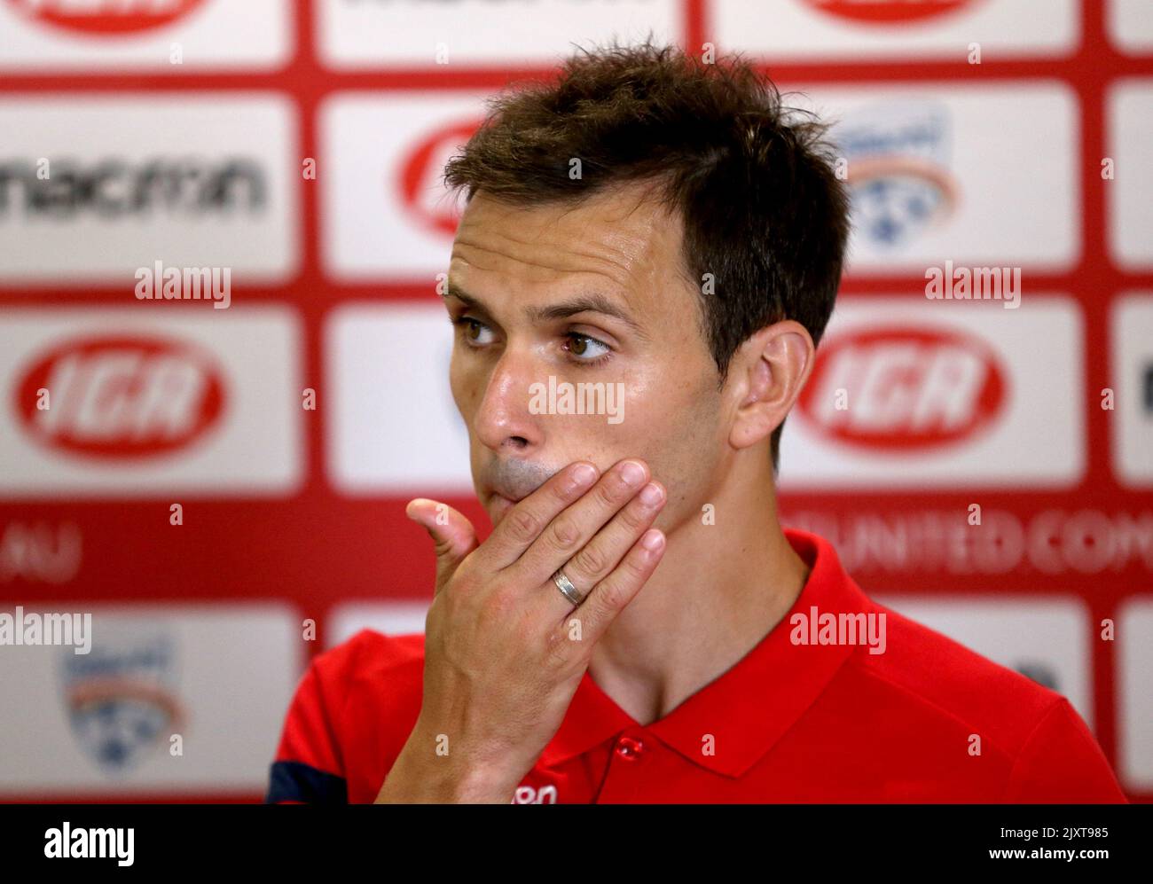 Adelaide United captain Isaías speaks to the media in Adelaide, Monday ...