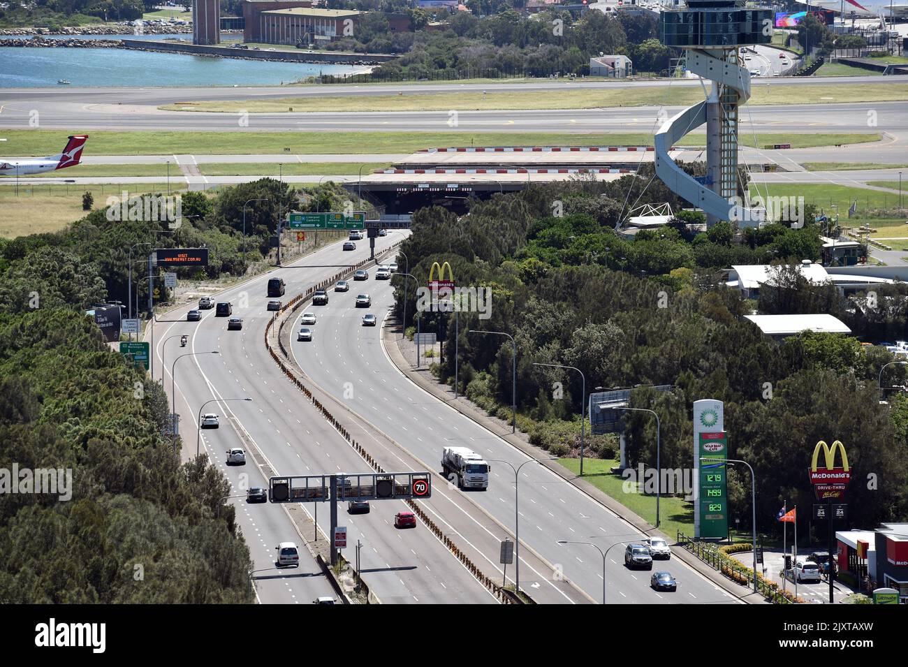 An aerial view of airport tunnel on the M5 eastern distributor in ...